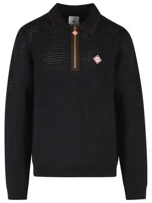 Casablanca Waffle Stitch' Navy Wool Polo Shirt - Blue