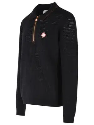 Casablanca Waffle Stitch' Navy Wool Polo Shirt