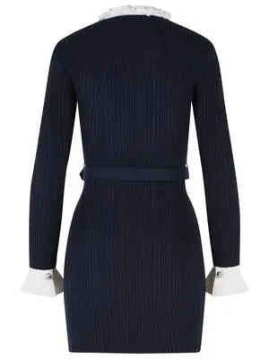 SELF-PORTRAIT Navy Wool Blend Mini Dress With Floral Appliqu