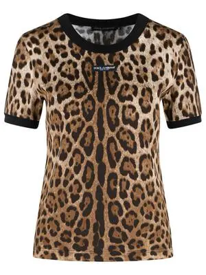 Dolce & Gabbana Leopard Print Cotton T-shirt - Brown
