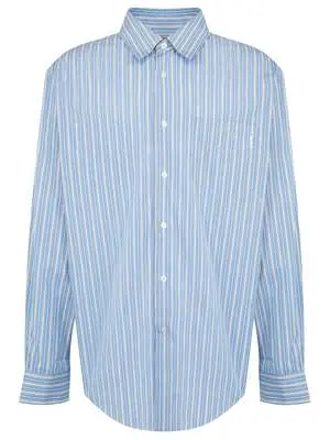 Saint Laurent Cassandre Shirt In Striped Cotton Poplin - Blue