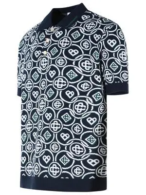 Casablanca Cc Monogram' Navy Cotton Polo Shirt