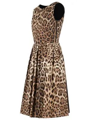 Dolce & Gabbana Leopard Print Cotton Dress - Brown