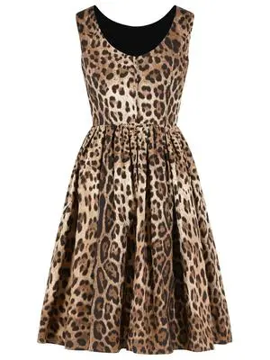 Dolce & Gabbana Leopard Print Cotton Dress - Brown