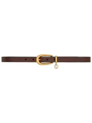 SAINT LAURENT SAINT LAURENT Cassandre Charm Elongated Buckle Thin Belt In Leather
