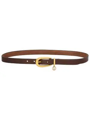 Saint Laurent Cassandre Charm Elongated Buckle Thin Belt In Leather - Brown