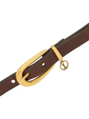 Saint Laurent Cassandre Charm Elongated Buckle Thin Belt In Leather - Brown