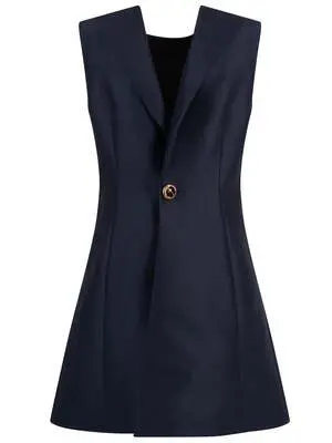 Balenciaga Wool Mini Dress With Button Detail - Blue