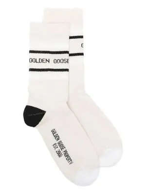 GOLDEN GOOSE Striped Cotton Blend Crew Socks - White