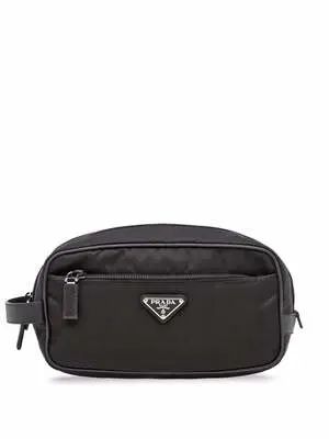 Prada Re-nylon And Saffiano Leather Travel Pouch - Black
