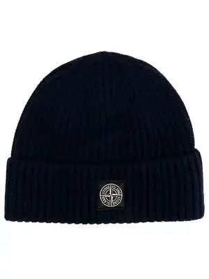 Stone Island Ribbed Wool Beanie - Blue