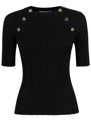 Sportmax Ribbed Top With Button Detail - Black