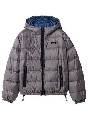 Miu Miu Miu Miu Hooded Zip-Up Down Jacket Gray