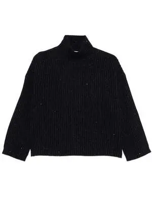 Brunello Cucinelli Sequin-embellished Ribbed Cashmere Turtleneck - Blue