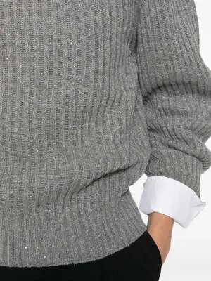 Brunello Cucinelli Ribbed Sequined Crewneck Sweater