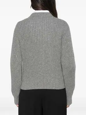 Brunello Cucinelli Ribbed Sequined Crewneck Sweater