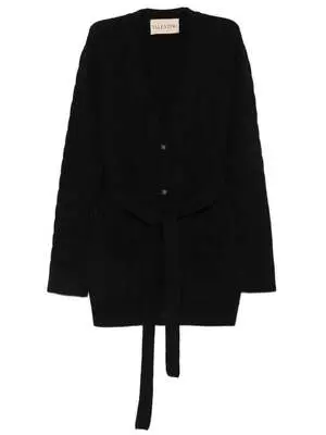Valentino Garavani Cable-knit Belted Cashmere Cardigan - Black