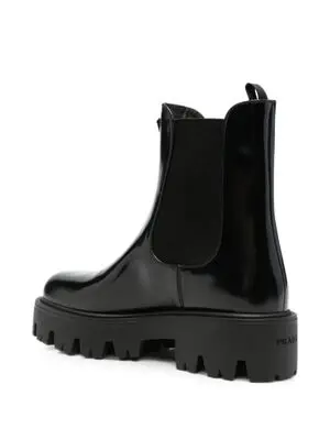 Prada Brushed Leather Chelsea Boots - Black