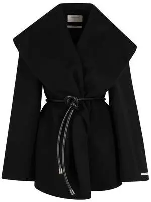 Sportmax Wraparound Wool Cape With Leather Belt