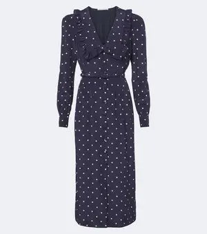 Alessandra Rich Belted Polka-dot Silk Midi Dress - Blue