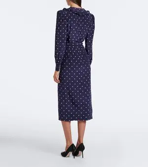 Alessandra Rich Belted Polka Dot Silk Midi Dress
