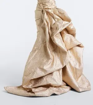 MARMAR HALIM Draped Pleated Brocade Bustier Gown