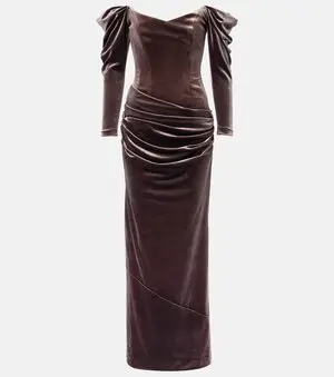 Alex Perry Draped Velvet Gown - Brown
