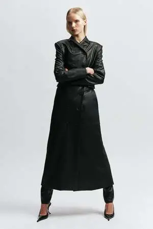 Bardot Liana Vegan Leather Double-breasted Longline Coat