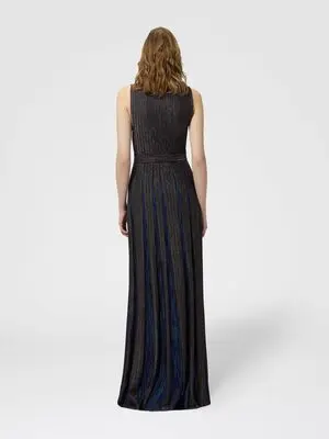 Missoni Long Viscose Lamé Striped Maxi Dress With Belt