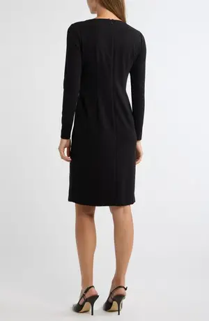 Anne Klein Long Sleeve Scuba Sheath Dress With Hardware Detail