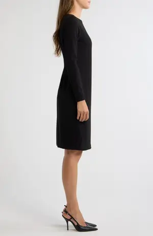 Anne Klein Long Sleeve Scuba Sheath Dress With Hardware Detail