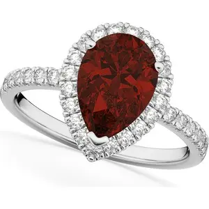 ALLUREZ Pear Cut Garnet And Diamond Halo Engagement Ring In 14k White Gold - 2.31ctwhite Gold