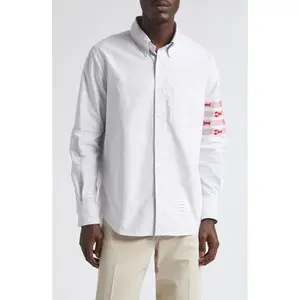 Thom Browne Lobster Embroidery Detail Stripe Cotton Button-down Shirt