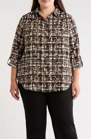 Anne Klein Print Roll Tab Top