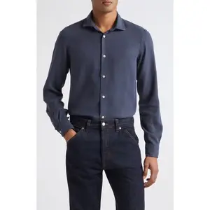 Boglioli Spread Collar Long Sleeve Button Shirt - Navy