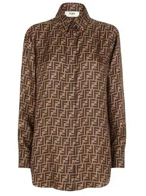 Fendi Silk Twill Ff Jacquard Long-sleeve Shirt - Marrone