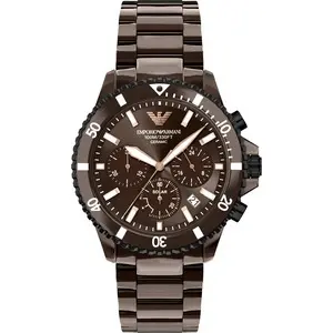 Emporio Armani World Explorer Solar Chronograph Ceramic Watch - Brown