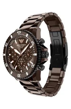 Emporio Armani World Explorer Solar Chronograph Ceramic Watch - Brown