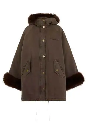 Pinko Hooded Jacket With Faux Fur Sleeves