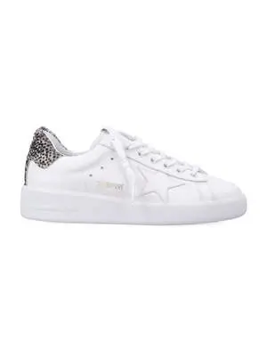 GOLDEN GOOSE Leather Platform Sneaker With Star Detail And Animal Print Heel Tab - White/black White