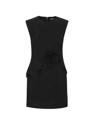 ROTATE BY BIRGER CHRISTENSEN Sleeveless Ruffled Rose Detail Mini Dress - Nero