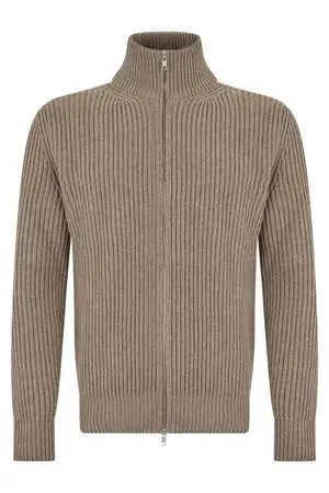 MAISON MARGIELA Ribbed Zip-front Cardigan With High Collar - Beige