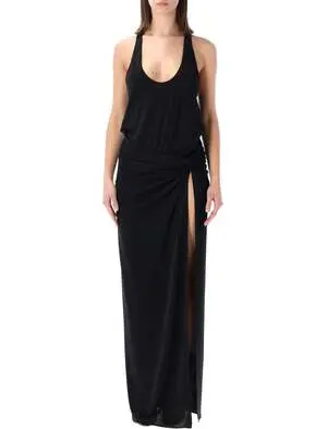 Andamane Ruched Waist Tank Maxi Dress - Black