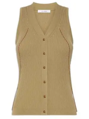 Max Mara Ribbed Knit Cotton-viscose Crepe Vest - Verde