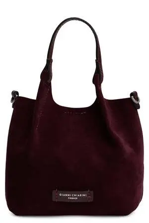 GIANNI CHIARINI Suede Shoulder Handbag - Burgundy