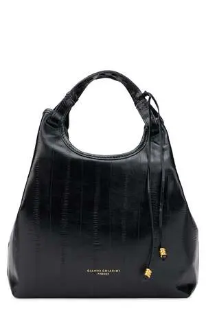 GIANNI CHIARINI Calfskin Hobo Shoulder Handbag - Black
