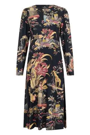 Etro Inspired Long Sleeve Floral Printed Long Dress - Black