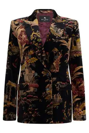 Etro Floral Double-breasted Jacket With Elegant Fit - Black