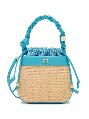 GANNI Braided Knot Drawstring Pouch Handbag With Butterfly Hardware - Azzurro