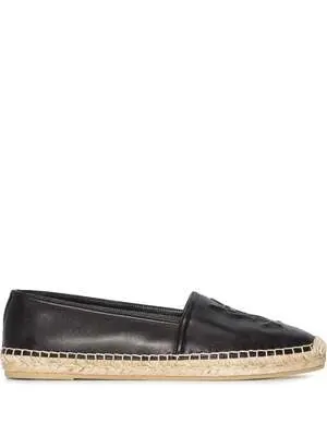 Saint Laurent Leather Flat Espadrilles With Jute Midsole - Nero